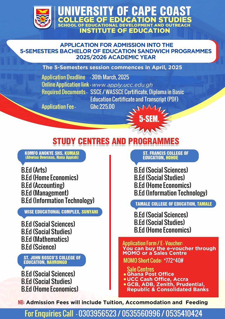 UCC 5 Semester Sandwich Courses and Centres for 2025/2026 | Sandwich Mode